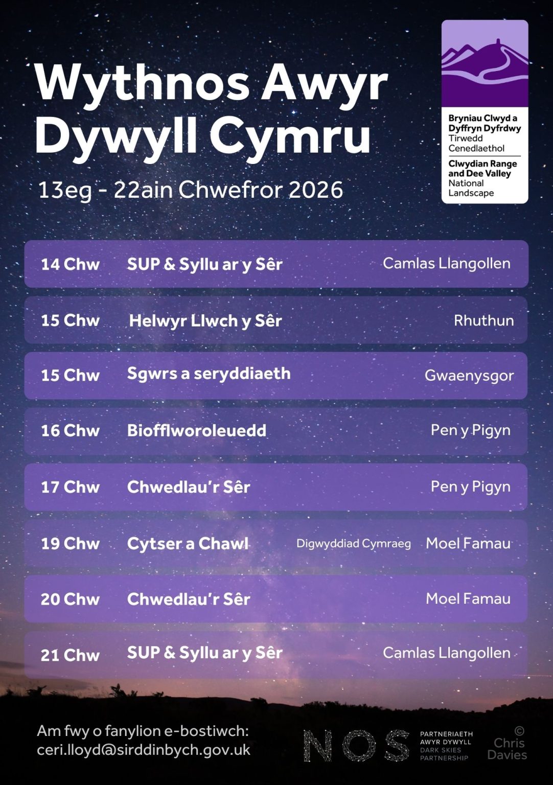 Wythnos Awyr Dywyll Cymru 2026 - Gogledd Ddwyrain Cymru - North East Wales